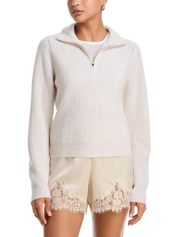 Aqua 100% Cashmere Zip Neck Sweater - Ash