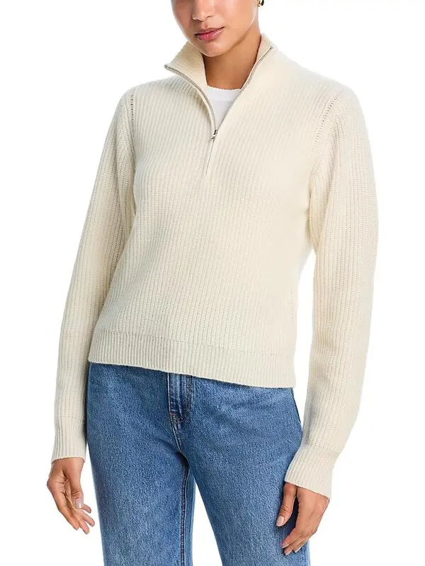Aqua 100% Cashmere Zip Neck Sweater - Ivory