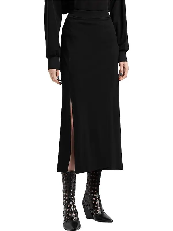 Emporio Armani Side Slit Midi Skirt - Solid Black