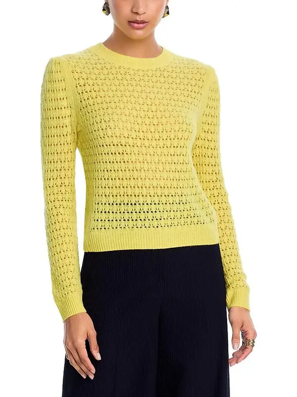 Aqua 100% Cashmere Openwork Crewneck Sweater - Limoncello