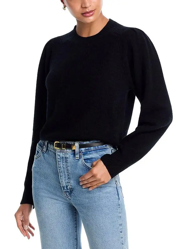Aqua 100% Cashmere Puff Sleeve Sweater - Black