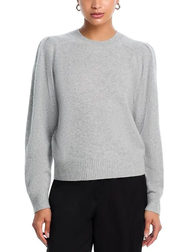 Aqua 100% Cashmere Puff Sleeve Sweater - Light Gray