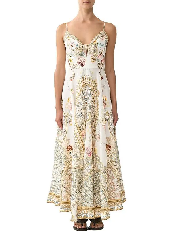Camilla Linen Brocade Print Maxi Dress - Ottoman Dynasty