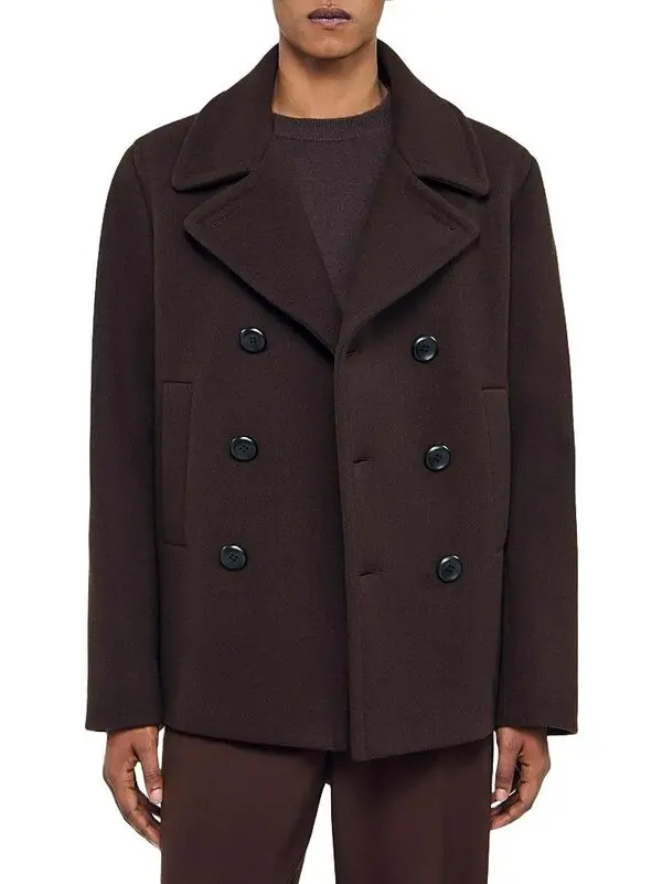 Sandro Wool Blend Pea Coat - Chocolate