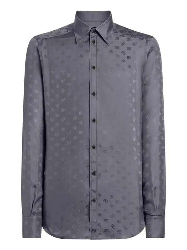 Dolce & Gabbana Dg Logo Martini Shirt In Jacquard - Grey