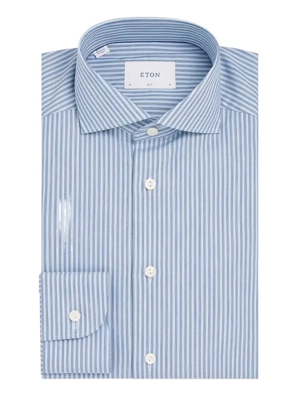 Eton Cotton Twill Stripe Slim Shirt - Blue