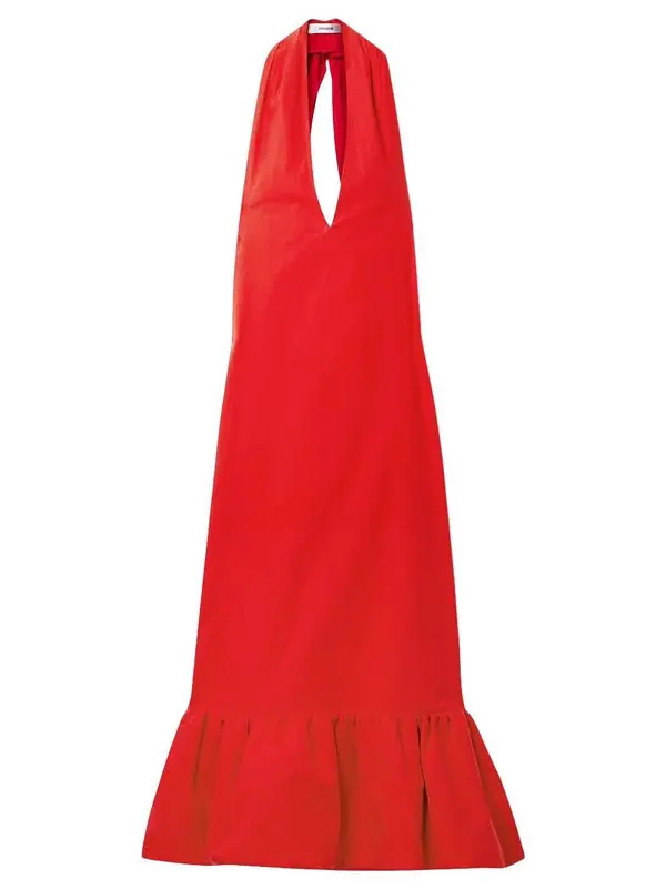 INTERIOR The Johana Ruffled Cotton-poplin Halterneck Maxi Dress - Red