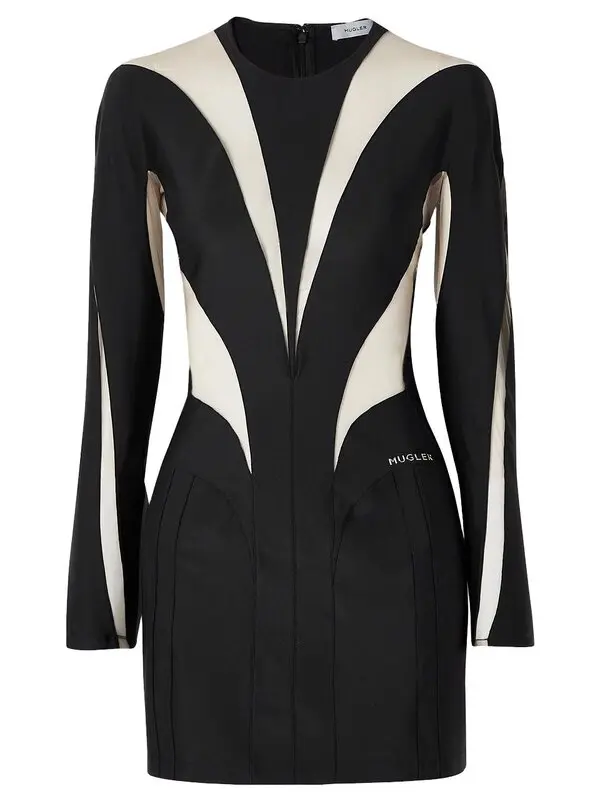 MUGLER Stretch-jersey And Tulle Mini Dress - Black