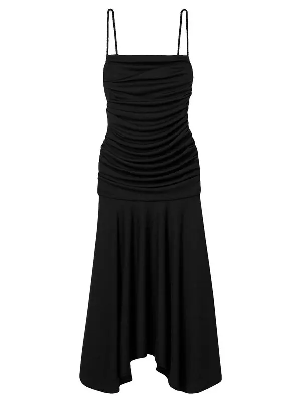 INTERIOR The Viradora Asymmetric Ruched Crepe Midi Dress - Black