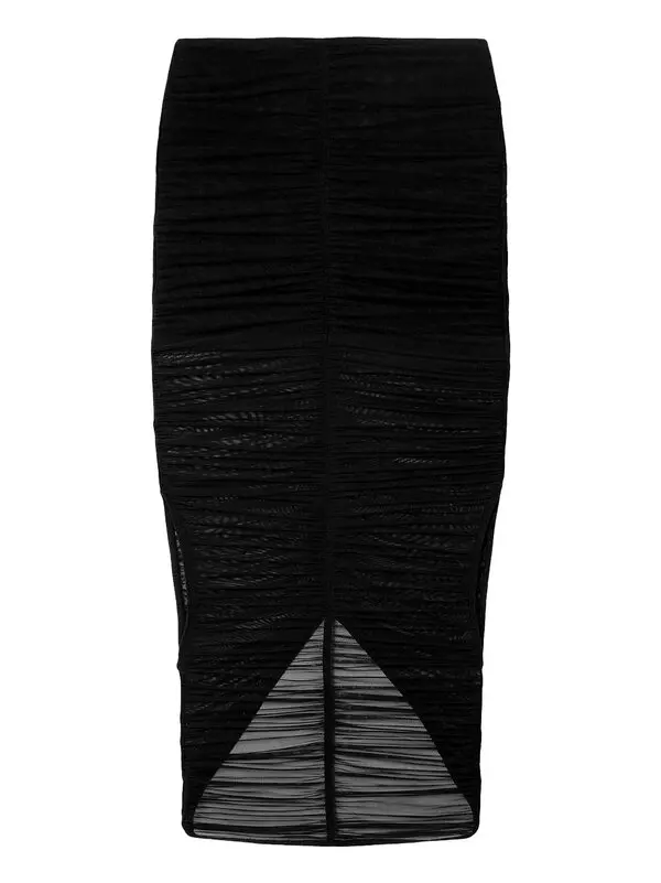 MUGLER Cutout Ruched Stretch-tulle Midi Skirt - Black