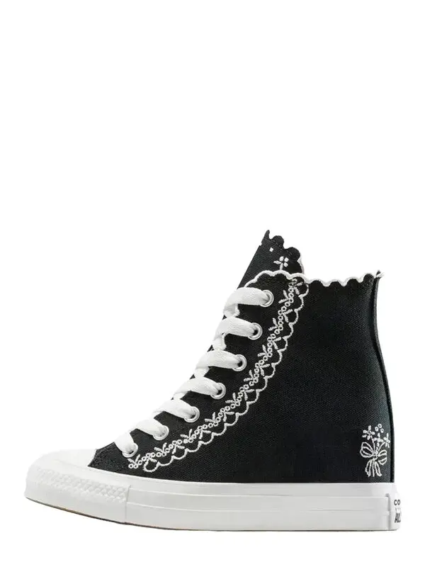 CONVERSE Embroidered Scalloped-edge High-top Sneakers - Black