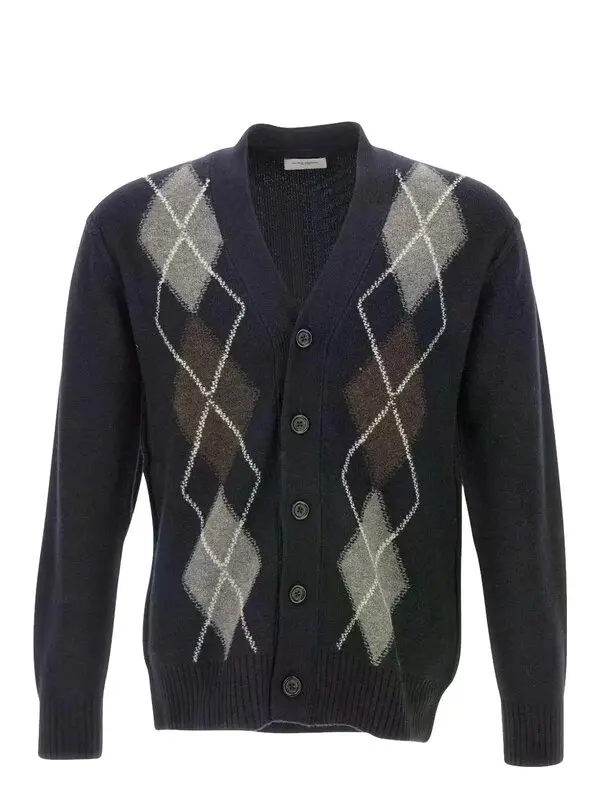 PAOLO PECORA Geometric-pattern Wool Cardigan - Blue