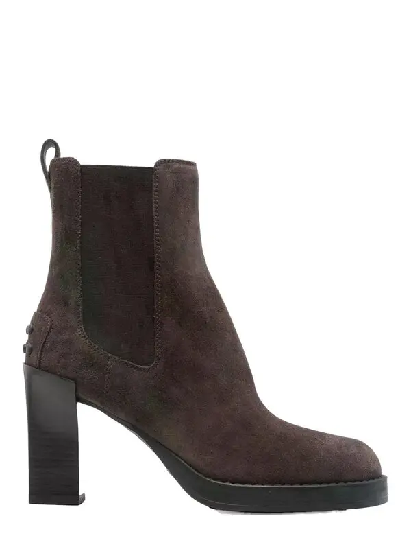 TOD'S 80mm Suede Block Heel Boots - Brown