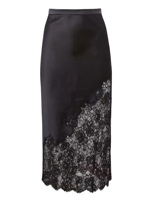 FLEUR DU MAL Lace-insert Satin Skirt - Black