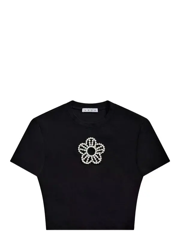 AREA Crystal-flower T-shirt - Black