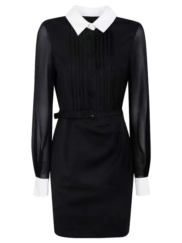 BLUGIRL Pleated-front Collared Belted Day Dress - Black