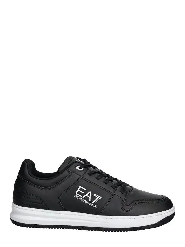 Emporio Armani Logo Detail Leather Sneakers - Black