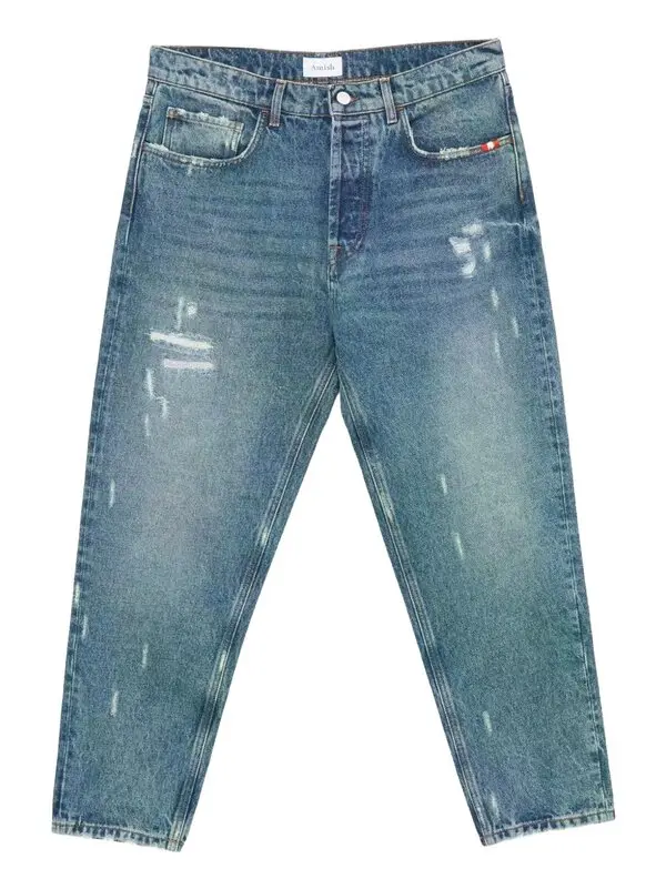 AMISH Distressed Jeans With Frayed Hem - Blue