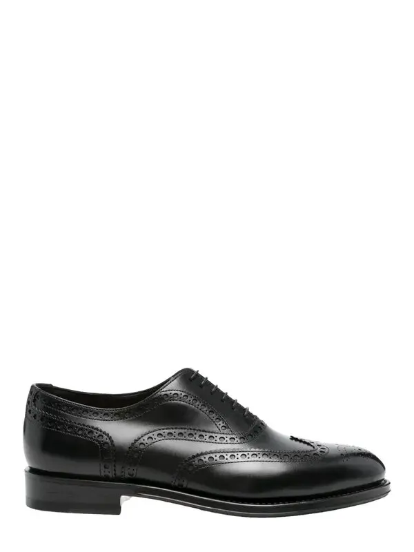 Santoni Perforated Leather Oxford Shoes - Black