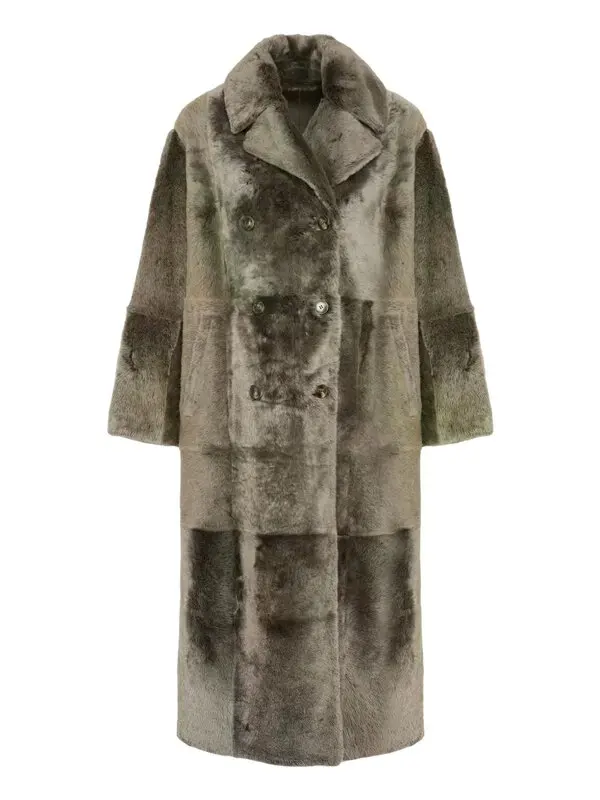 YVES SALOMON Double-breasted Patchwork Shearling Coat - Grey