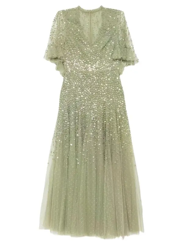 NEEDLE & THREAD Dappled Sequin Dress - Green