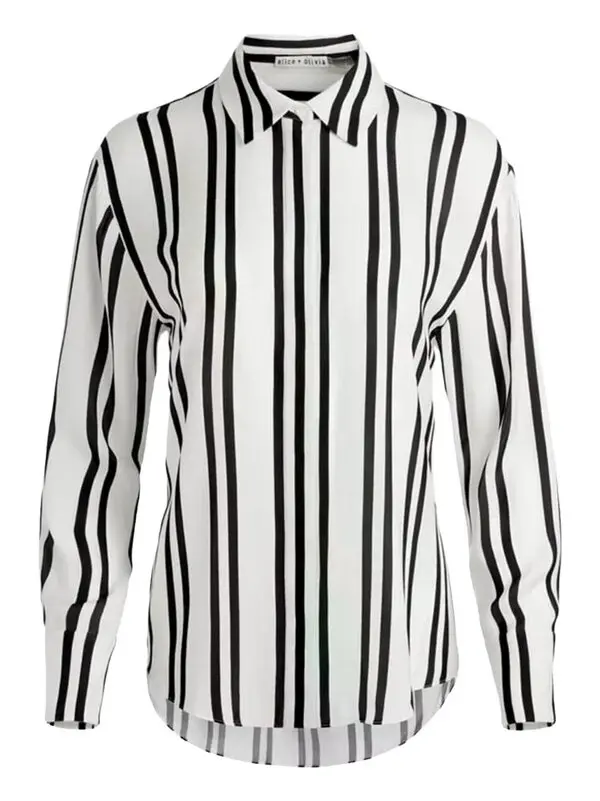 Alice + Olivia Striped Long-sleeve Shirt - White