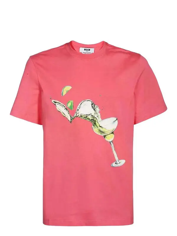 MSGM Cocktail-print Cotton T-shirt - Pink