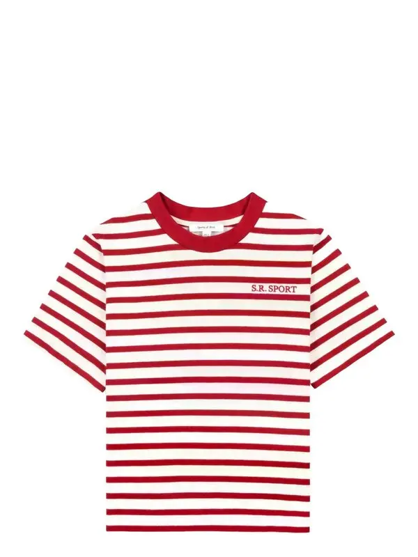 SPORTY & RICH Striped Logo-embroidered T-shirt - Red