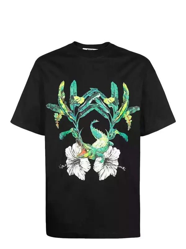 MSGM Crocodile-print Cotton T-shirt - Black