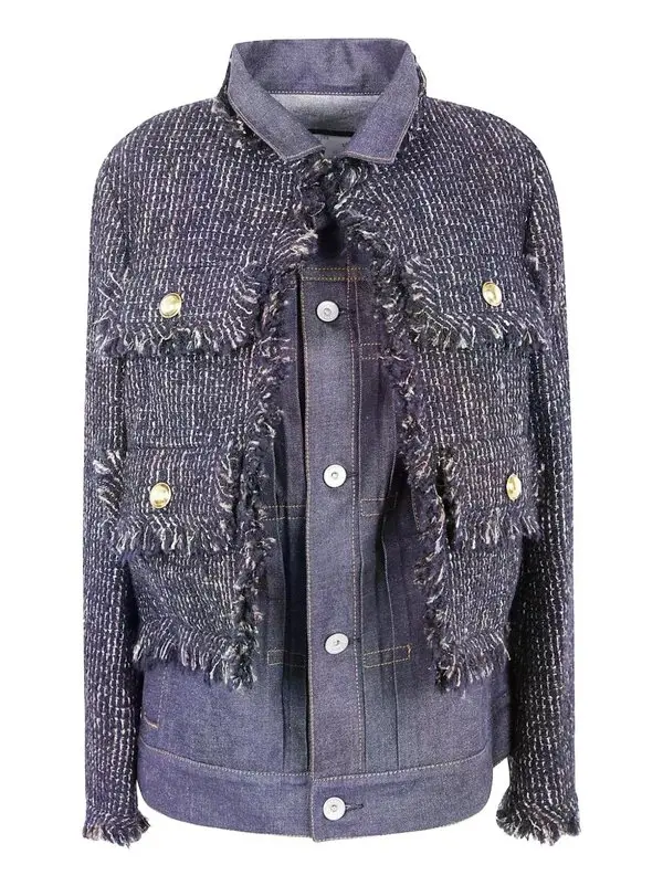 Sacai Tweed-panel Denim Jacket - Blue