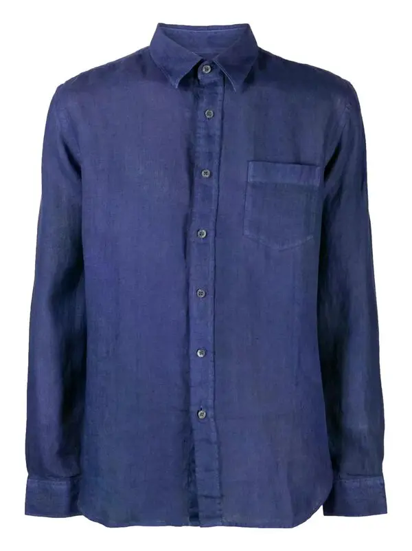 120% Lino Button-up Linen Shirt - Blue