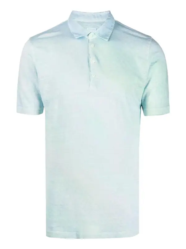 120% Lino Short-sleeve Linen Polo Shirt - Blue