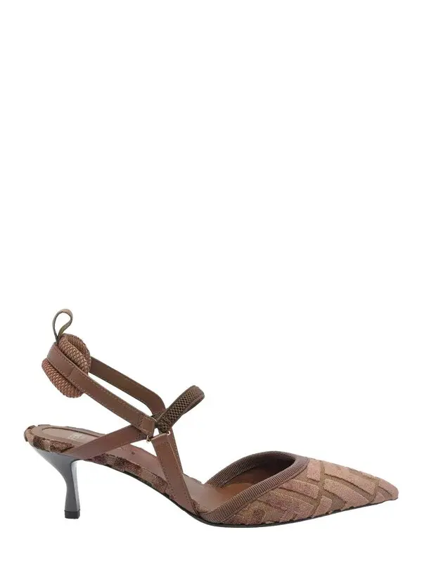 Fendi 55mm Ff-logo Slingback Heeled Pumps - Neutrals