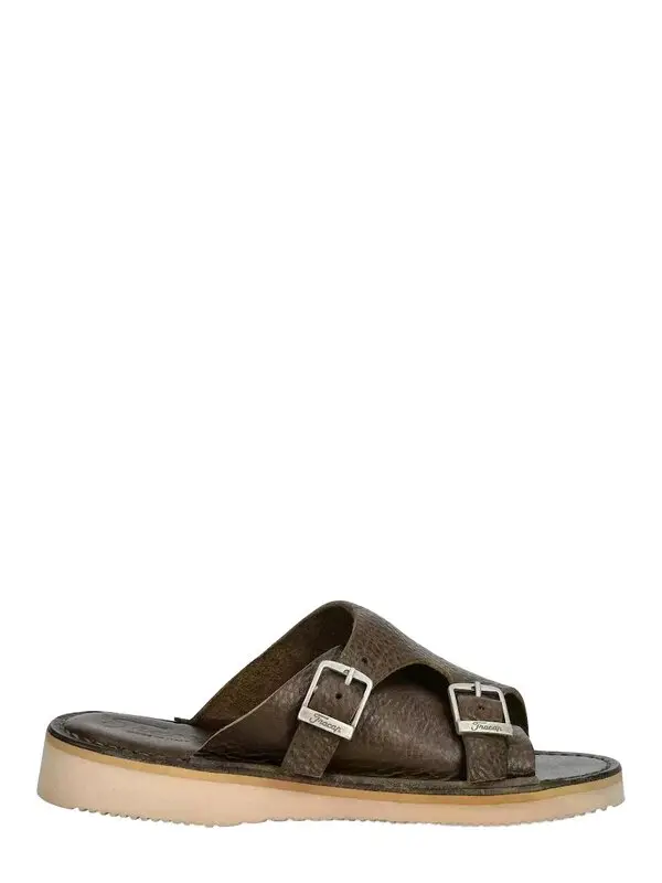 FRACAP Double-buckle Textured Leather Sandals - Brown