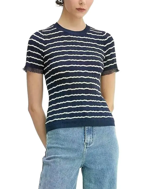 Rag & Bone Striped Frilled-sleeve Top - Blue