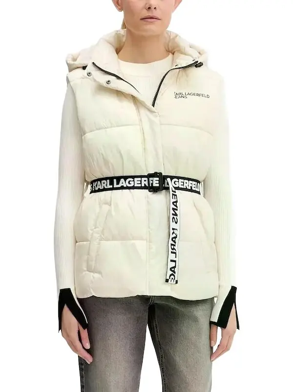 Karl Lagerfeld Hooded Belted Puffer Gilet - Neutrals