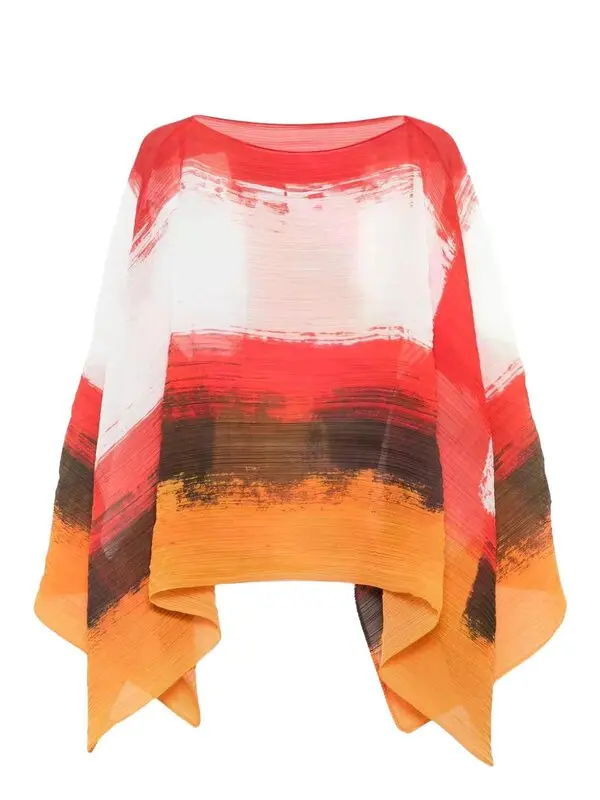Issey Miyake Pleated Abstract-print Top - Red
