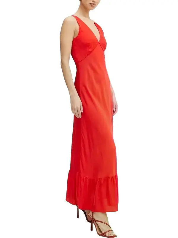TWINSET Plunge-neck Frill-hem Maxi Dress - Red