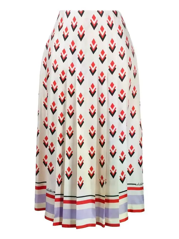 Valentino Garavani Pleated Graphic-print Skirt - Neutrals