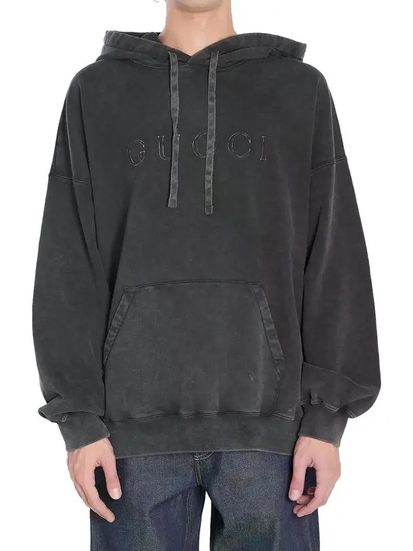 Gucci Logo-embroidered Hoodie - Grey
