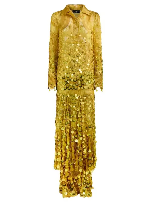 Etro Sequin-embellished Silk Dress - Yellow