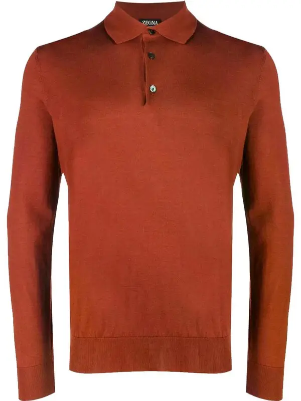 Zegna Long-sleeved Knit Polo Shirt - Orange