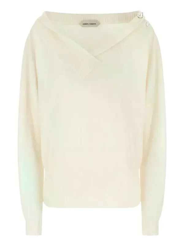 Alberta Ferretti Faux Pearl-embellished V-neck Cashmere Sweater - Neutrals