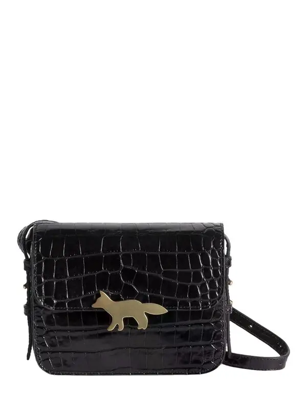 Maison Kitsuné Fox-head Embossed Leather Crossbody Bag - Black