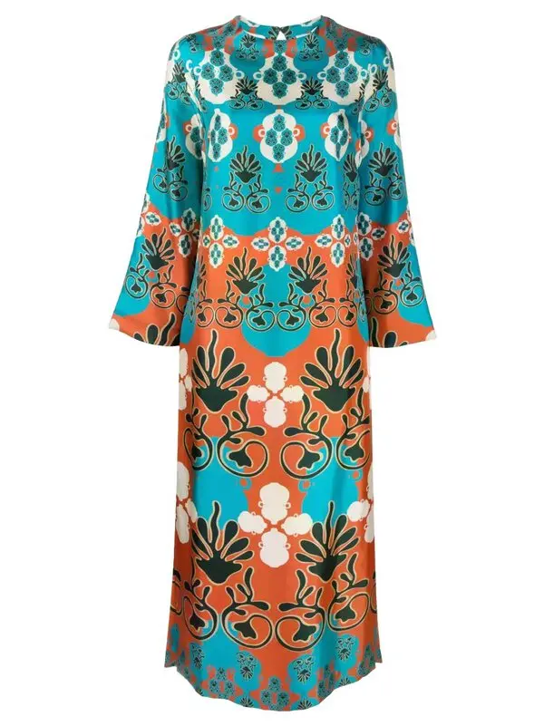 PAULA Patterned Jacquard Midi Dress - Blue