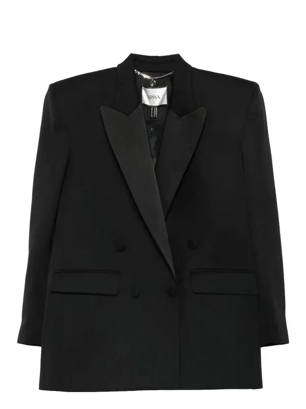 NISSA Shawl-lapel Double-breasted Blazer - Black