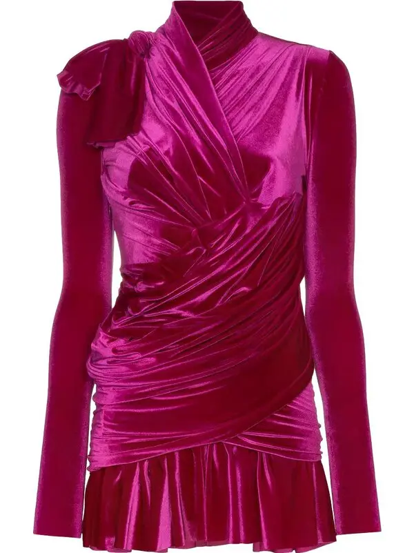 Balenciaga Wrap Velvet Mini Dress - Purple