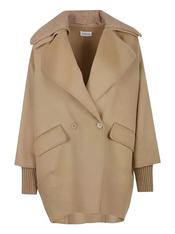 P.a.r.o.s.h Ribbed-collar Double-breasted Coat - Neutrals
