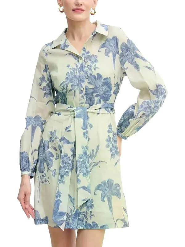 Guess Floral Print Belted Shirt Dress - Neutrals