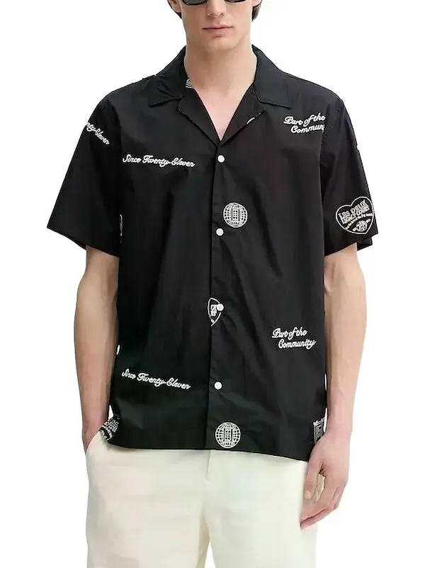 LES DEUX Embroidered-graphic Short-sleeve Shirt - Black